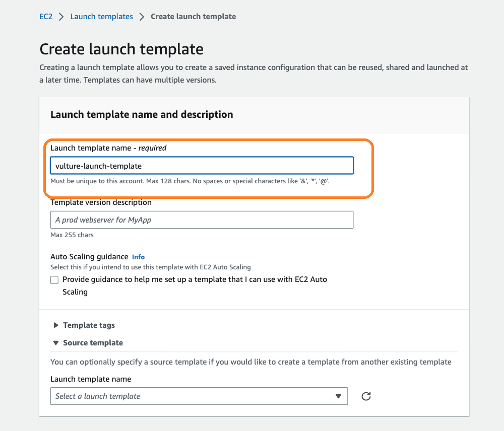 Launch template Setup - Vulture Tutorial
